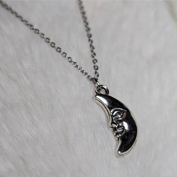 Handmade | Jewelry | Silver Smiling Crescent Moon Chain Necklace | Poshmark